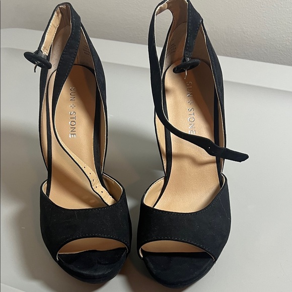 Sun + Stone | Shoes | Sun Stone Black Peeptoe Heels | Poshmark